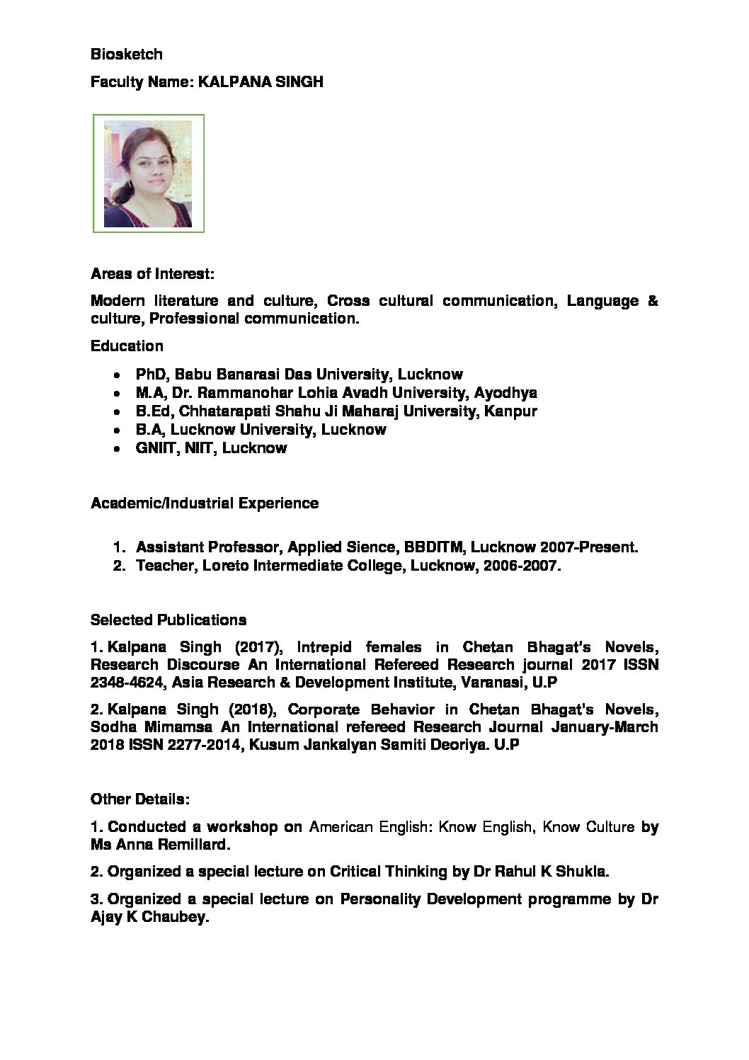 biosketch-of-kalpana-singh | BBDITM