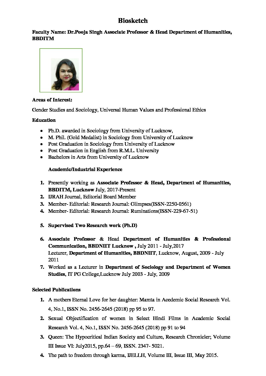 biosketch-pooja-singh | BBDITM