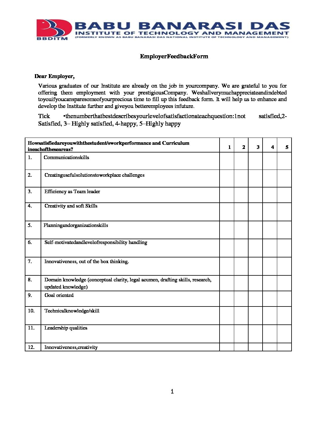employer-feedback-form | BBDITM