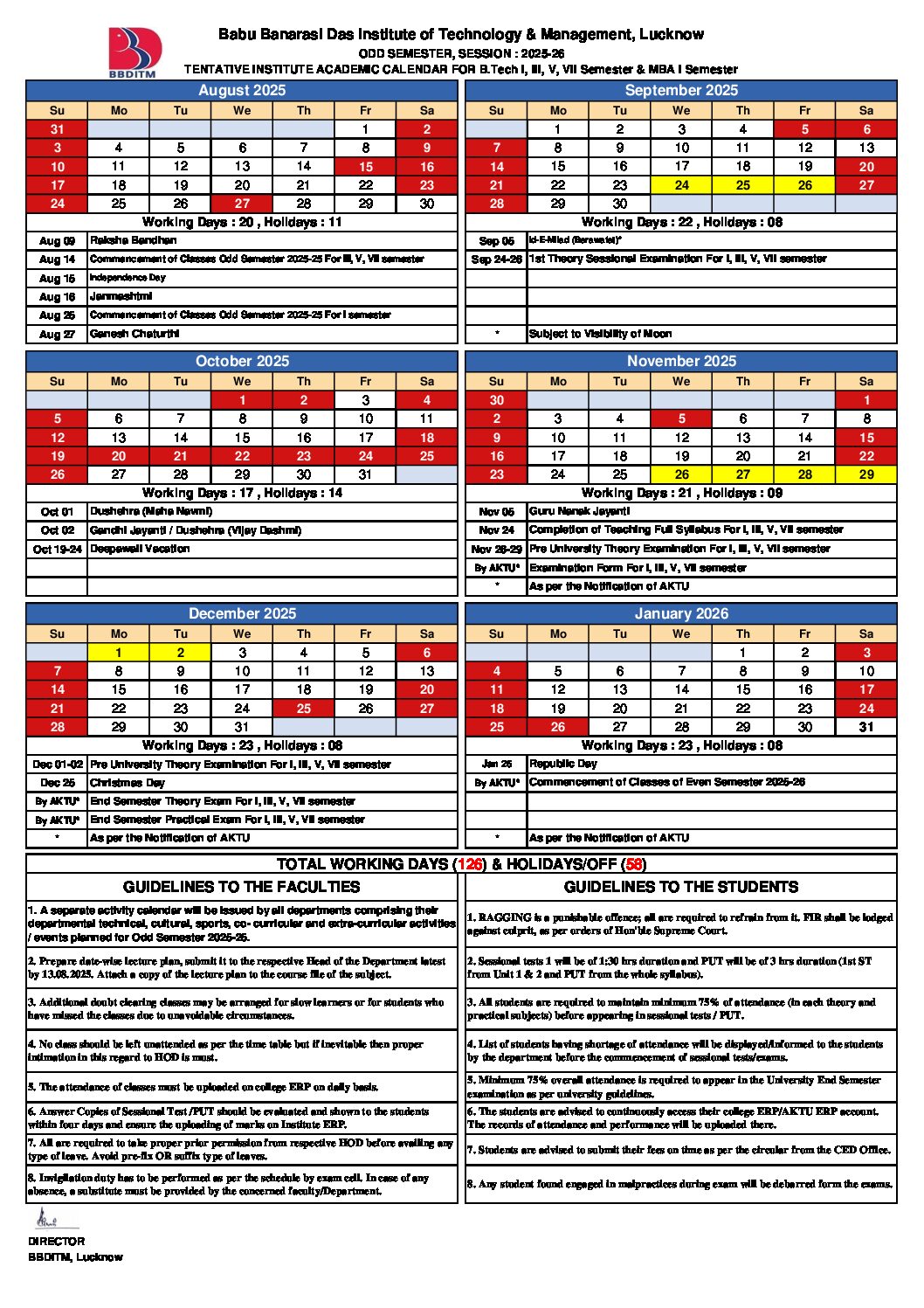 tentative-institute-academic-calendar-odd-sem-2025-26 | BBDITM